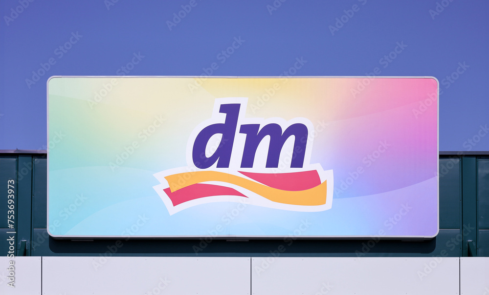 Grodzisk Wlkp., Poland - March 8, 2024. The logo of dm Drogerie Markt ...