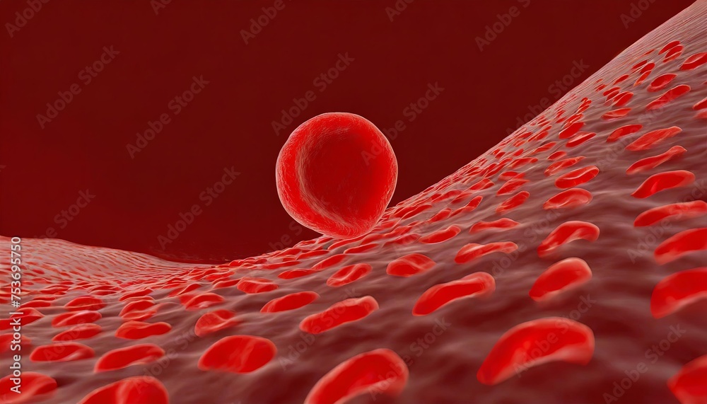 Microscopic view of a red blood cell among many, with a detailed ...