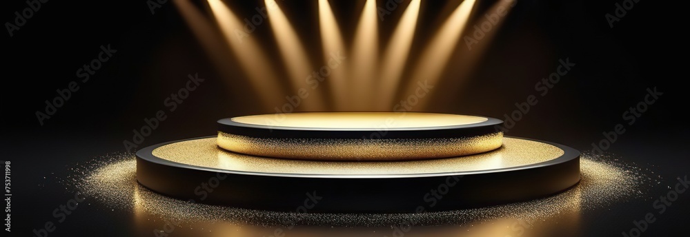 Background black podium stage gold award glitter light 3d platform ...