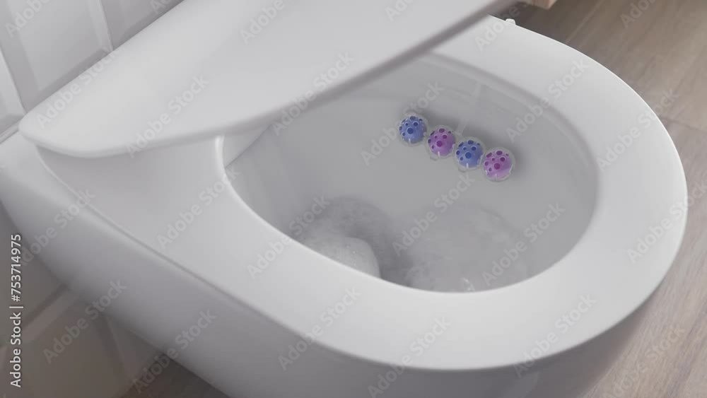 Flush the toilet with a large flow of freshwater. Toilet bowl with ...