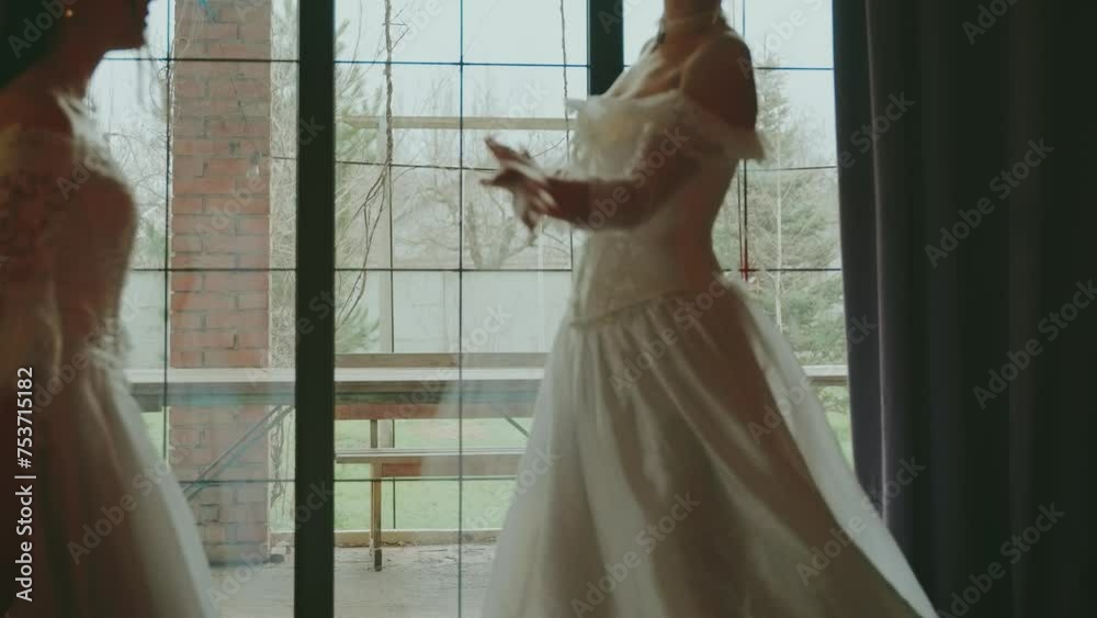 Two Happy women dancing spinning in classic room fun joy joyful smiling ...