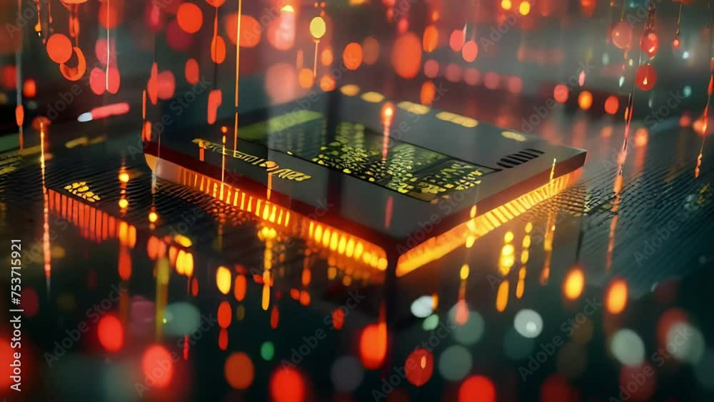 Vidéo Stock A computer processor sits on a table, its complex circuitry ...