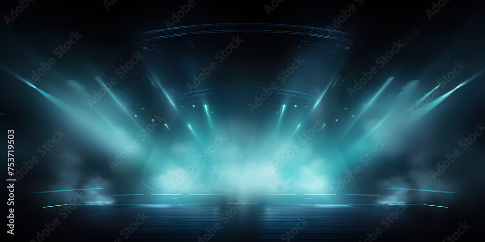 Stage with scenic lights presentation mockup with smoke background ...
