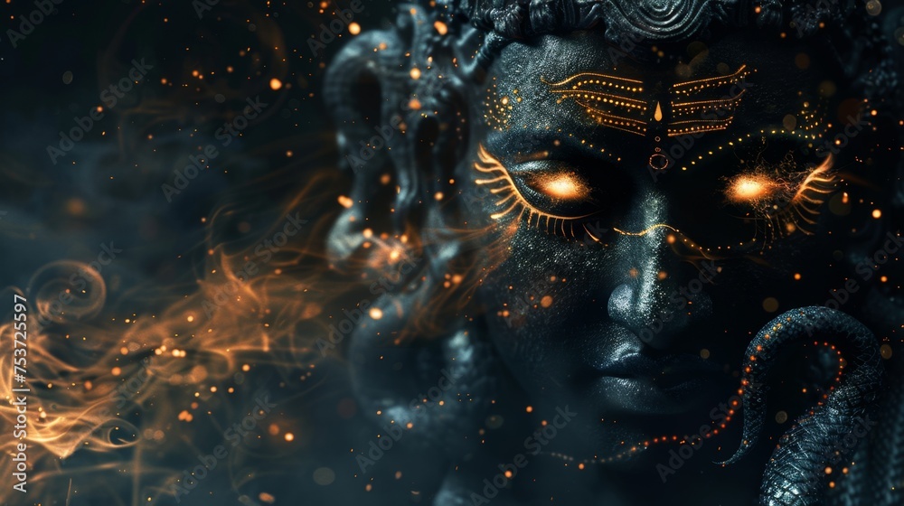 mighty god shiva face sculpture with golden glowing lights Stock Photo ...