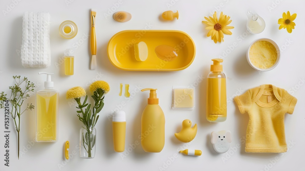 Bright yellow objects arranged neatly on white background. aesthetic ...