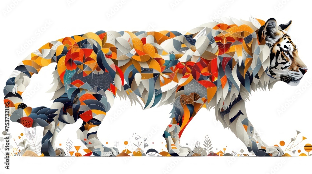 a picture of a tiger made out of different shapes and sizes of shapes ...