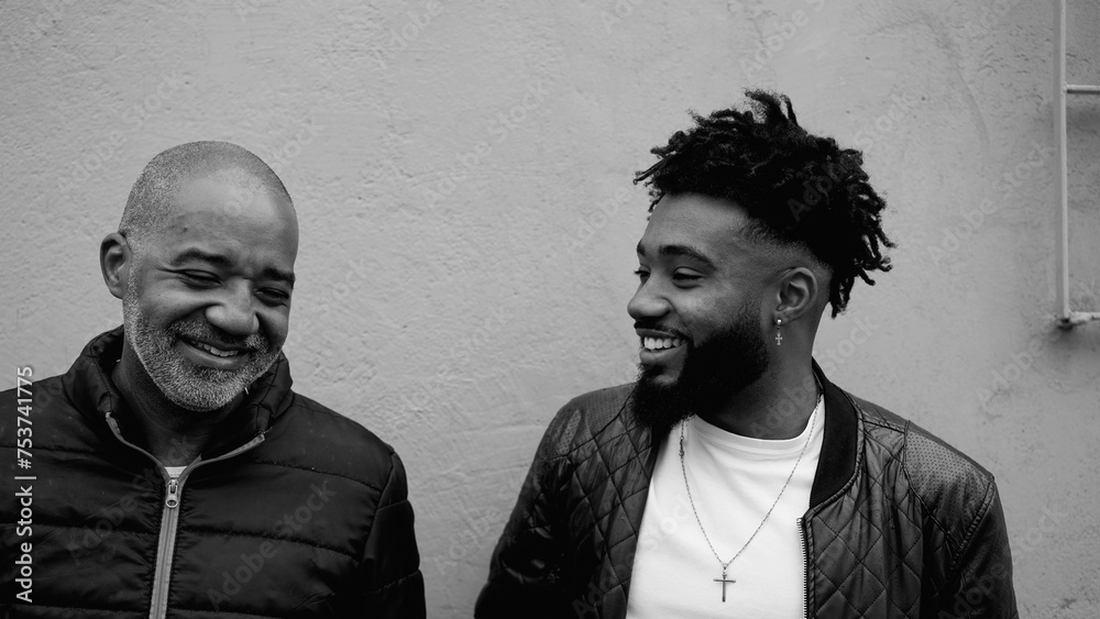 Monochromatic Image of Joyful African American Father in 50s and Adult ...