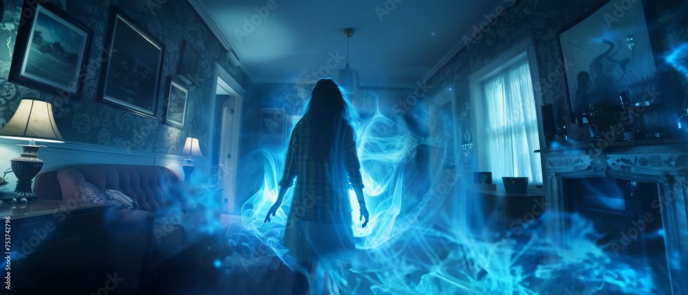 In a family home a night camera reveals levitating objects and a scared ...