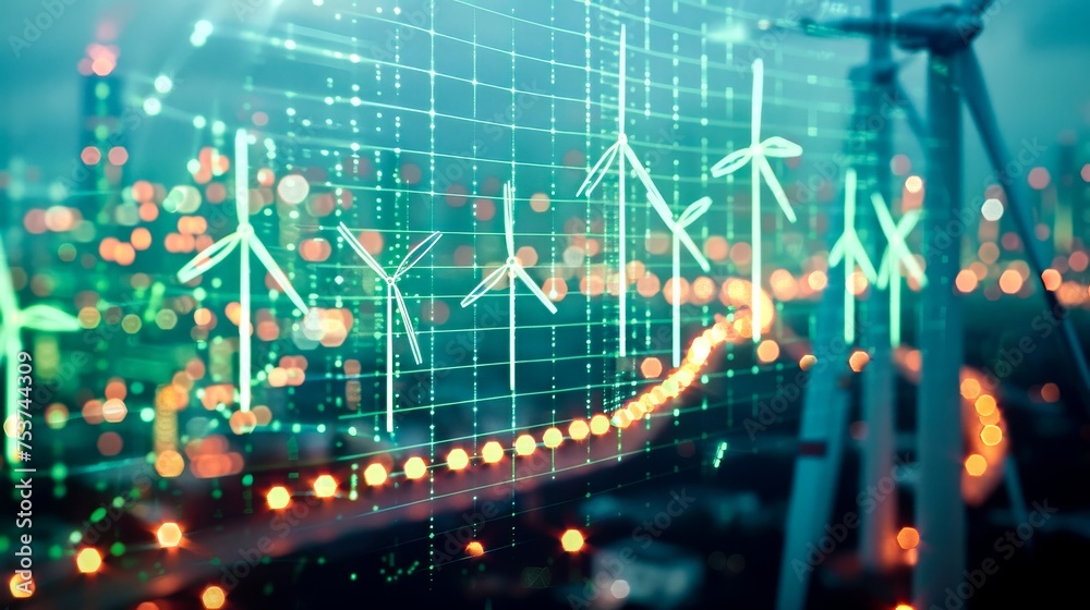 Stock market graphs and economic data visualized with icons of solar ...