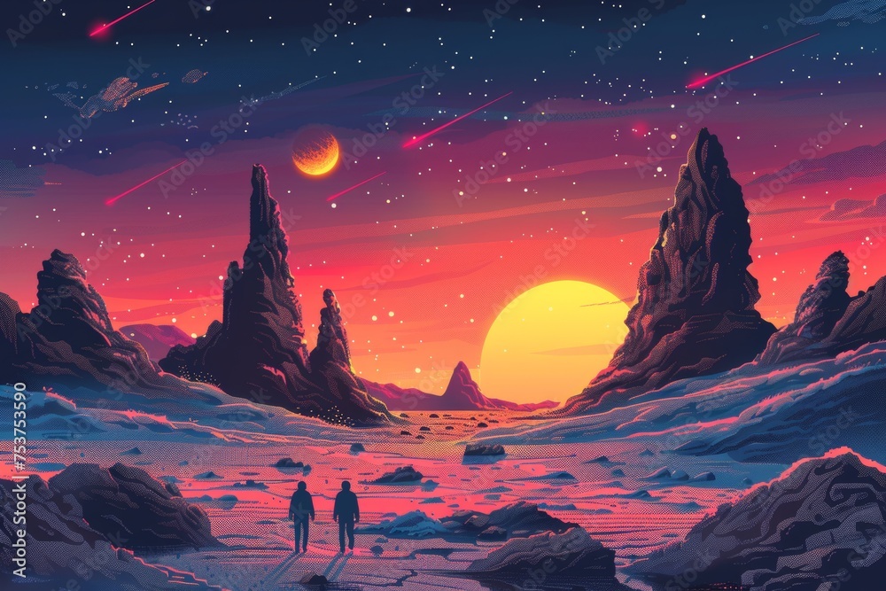 In a futuristic setting, hand-drawn characters venture through remote ...