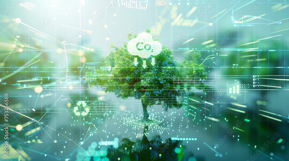 Business Innovative Sustainable Energy Concept. Tree with Carbon ...