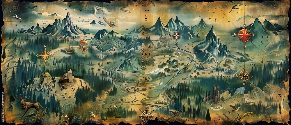 Vintage maps feature fantasy creatures, mystical symbols, and hidden ...