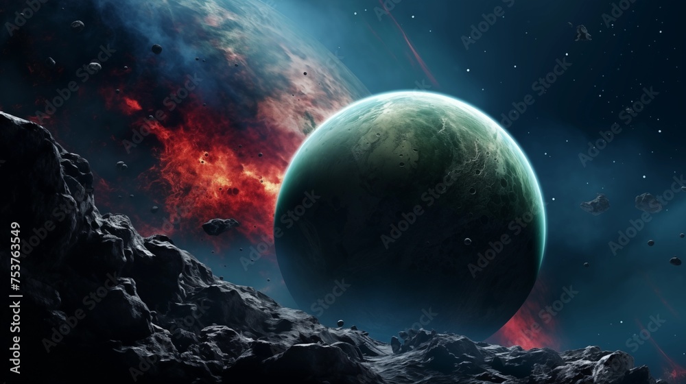 Alien planet fantasy landscape space background. Sci-fi horizontal ...