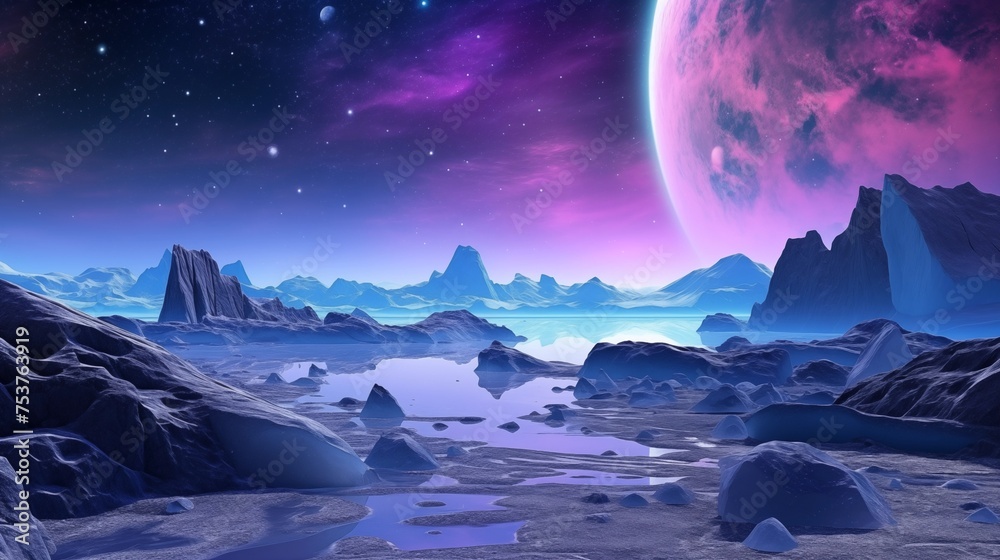 Alien planet fantasy landscape space background. Sci-fi horizontal ...