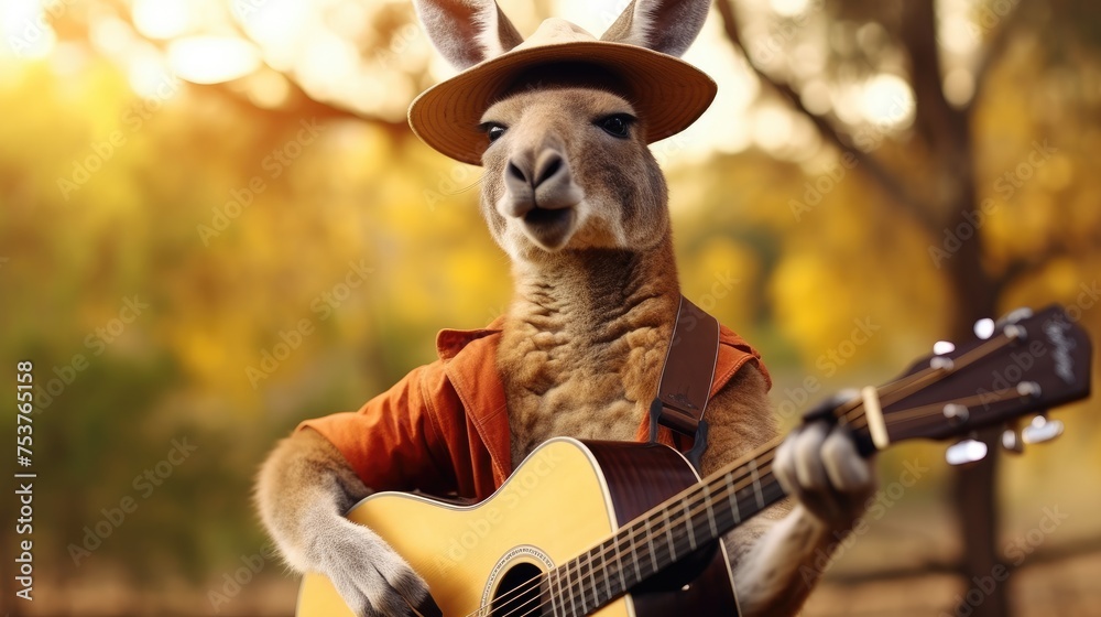 Kangaroo playing guitar and singing his own songs Stock Illustration ...