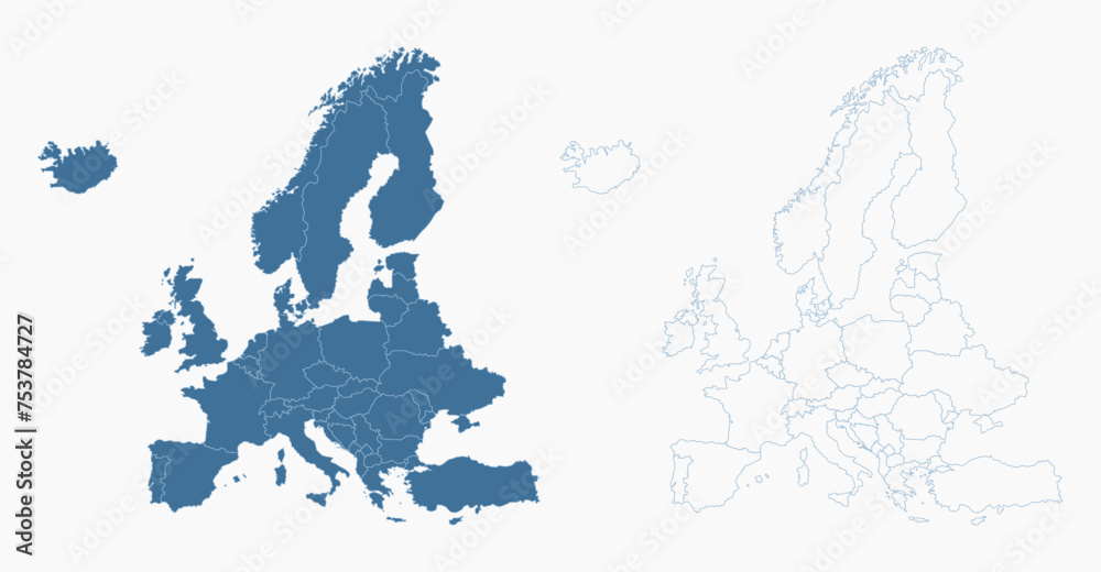 Blue Europe map with countries outline for presentations, posters ...