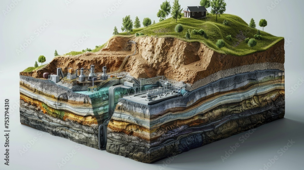 A digital graphic depicting a detailed cross-section of the Earth ...