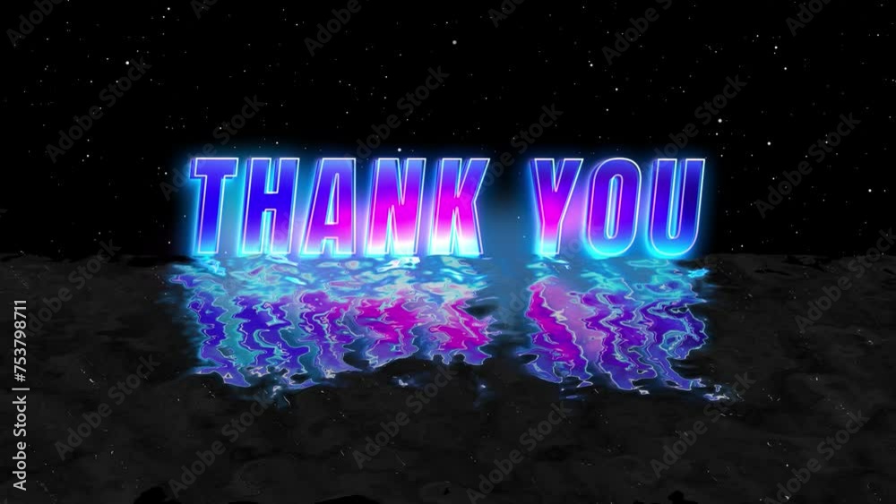 Thank You 80s retro futuristic neon glow cyberpunk color text Intro and ...