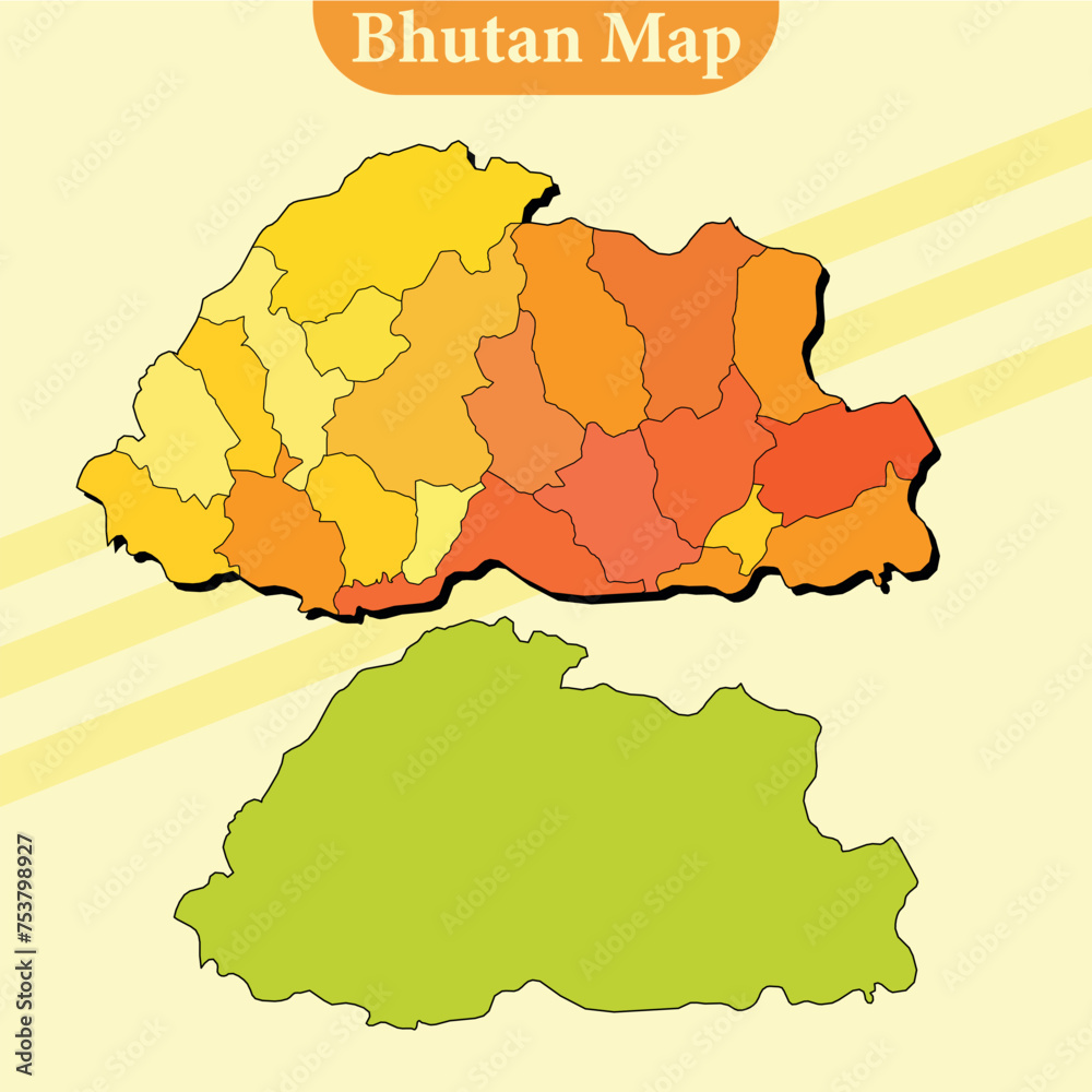 Vetor de Vector Bhutan map vector with regions and cities lines and ...