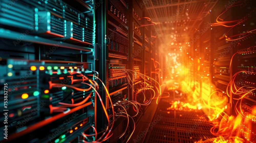 Data center racks with visible heat emission - A visual representation ...