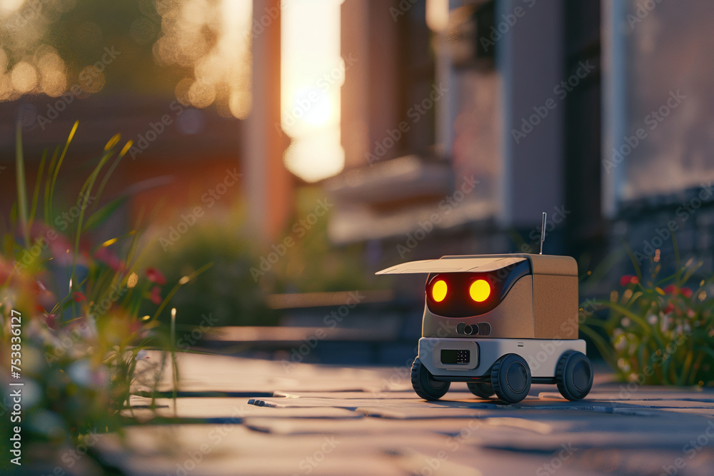 Little robot postman, robot delivering parcels to your home Stock ...