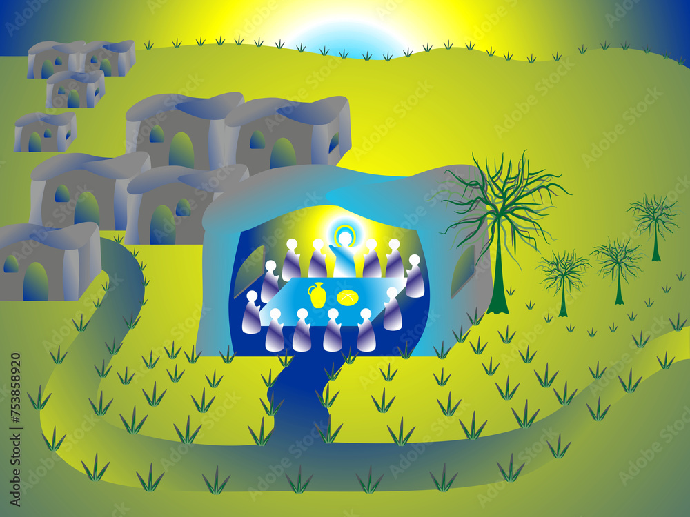 The last supper of Lord Jesus with the Apostles, institution of ...