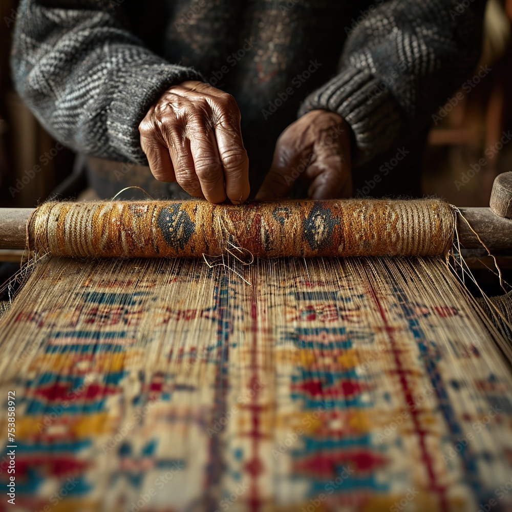 Foto de A close-up shot of a skilled artisan weaving intricate silk ...