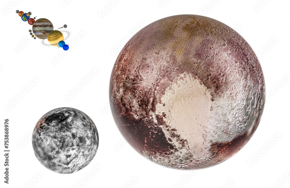 Pluto with satellite Charon moon, 3D rendering isolated on transparent ...