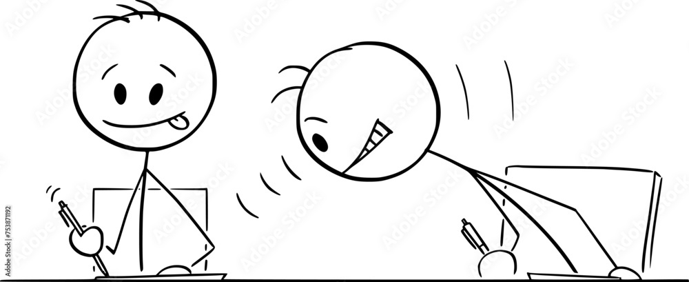 Student Copying During Examination at School, Vector Cartoon Stick ...