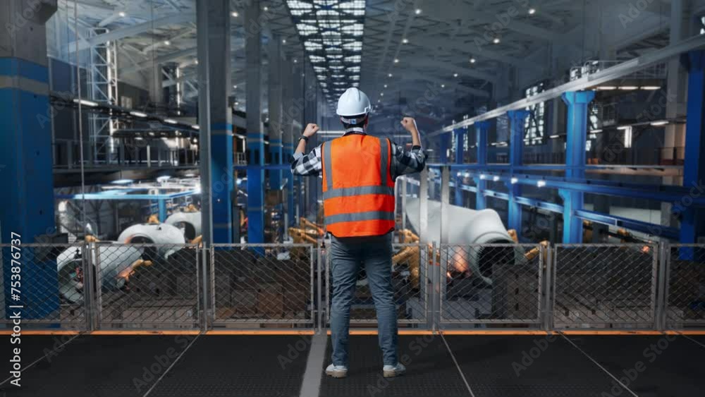 Full Body Back View Of Asian Male Engineer With Safety Helmet Standing ...