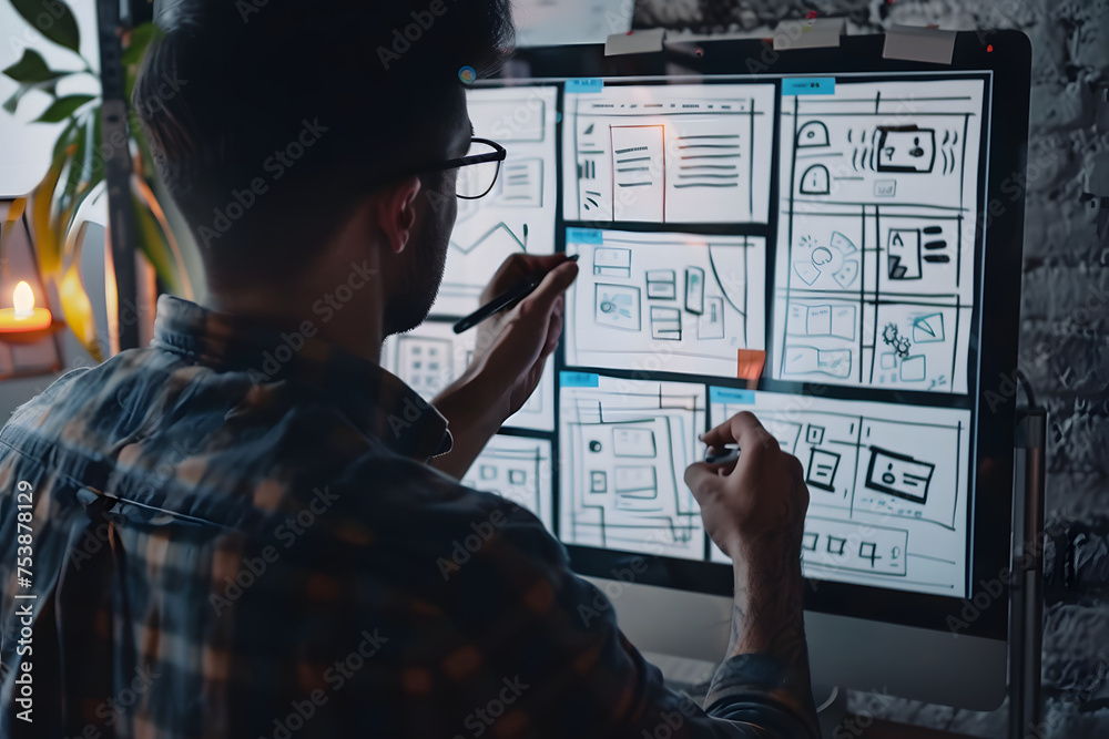 a UX/UI designer sketching wireframes for a new website or application ...