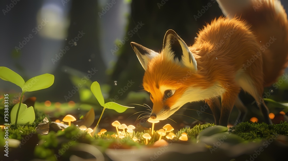With a curious sniff, the small fox-like character investigates a patch ...