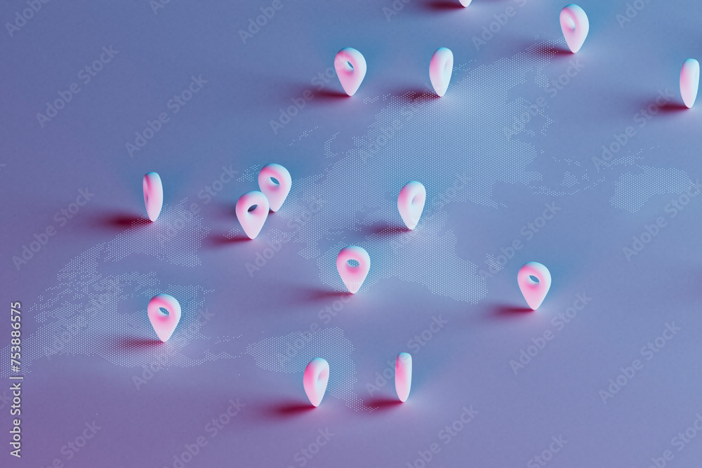 world map with many location pins Stock Illustration | Adobe Stock