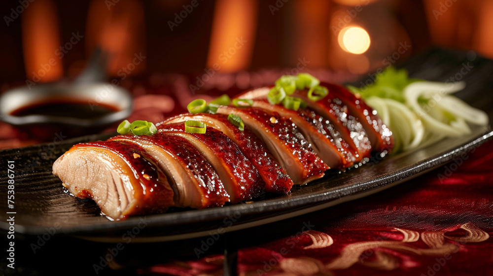 Peking Duck, perfectly roasted to achieve crispy skin and tender meat ...
