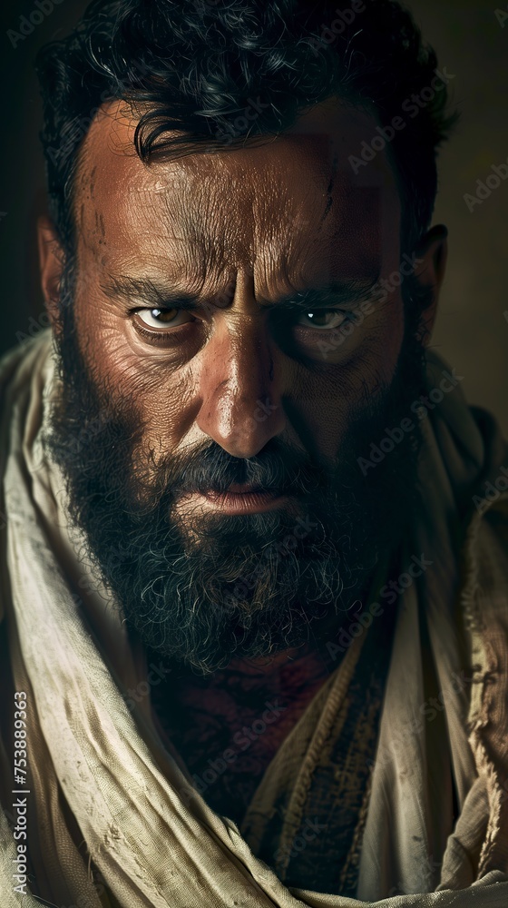 Representation of Joshua, the successor of Moses, with a well-groomed ...