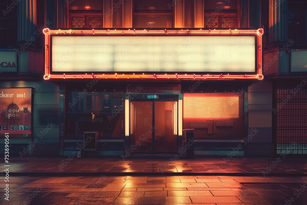 Retro style blank marquee with neon lights. Street mockup concept ...