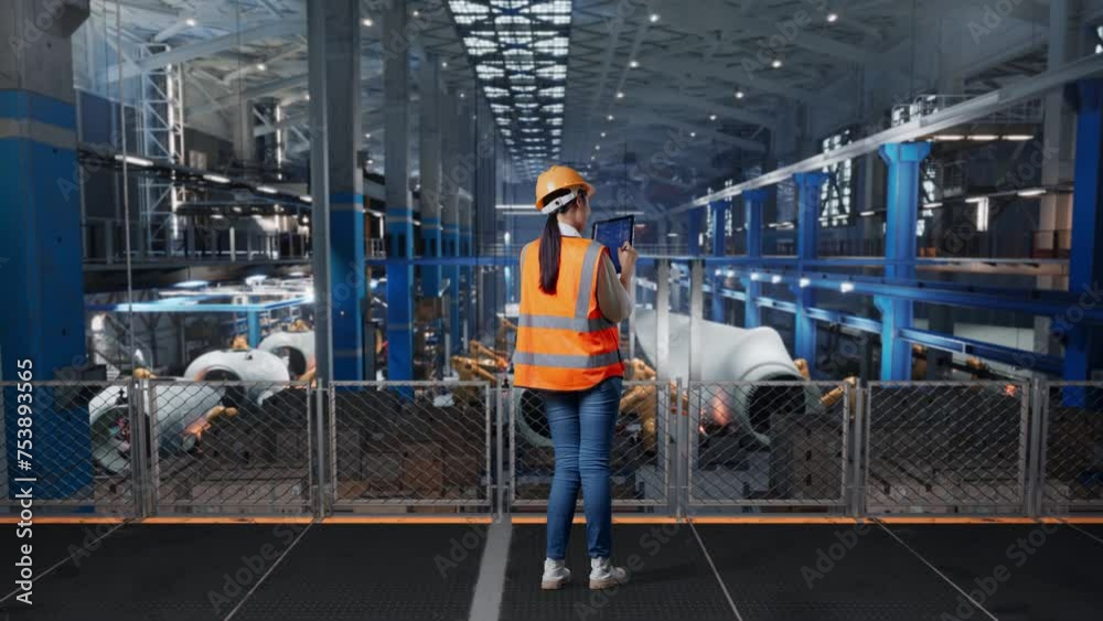 Full Body Back View Of Asian Female Engineer With Safety Helmet Design ...