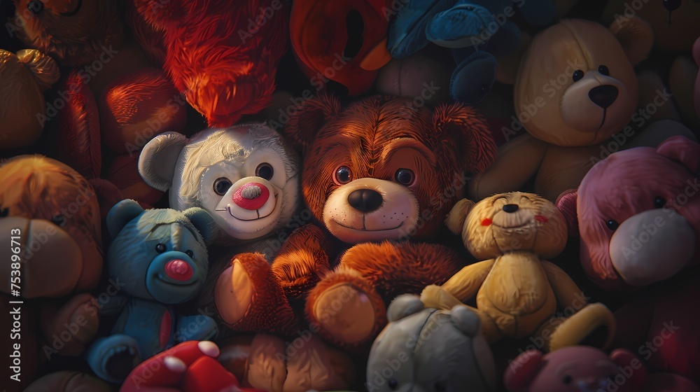 Peeking out from behind a pile of plush toys, the cuddly character ...