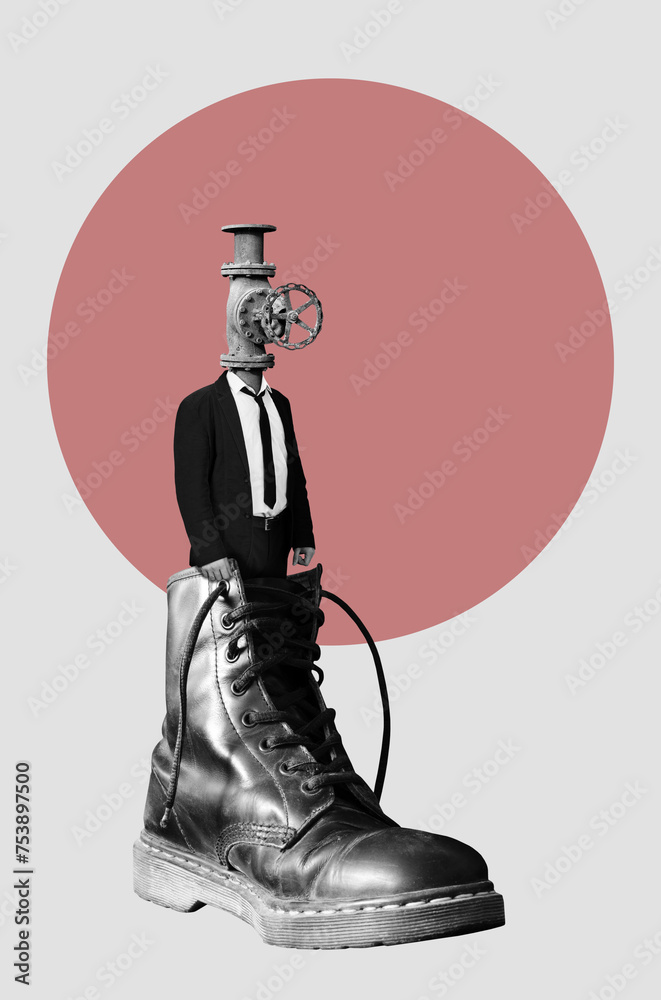 Collage in Dada style with a man standing in military boot Stock Photo ...