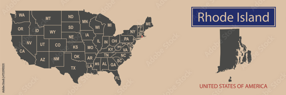 Vetor de Vector map borders of the USA Rhode Island state. State of ...