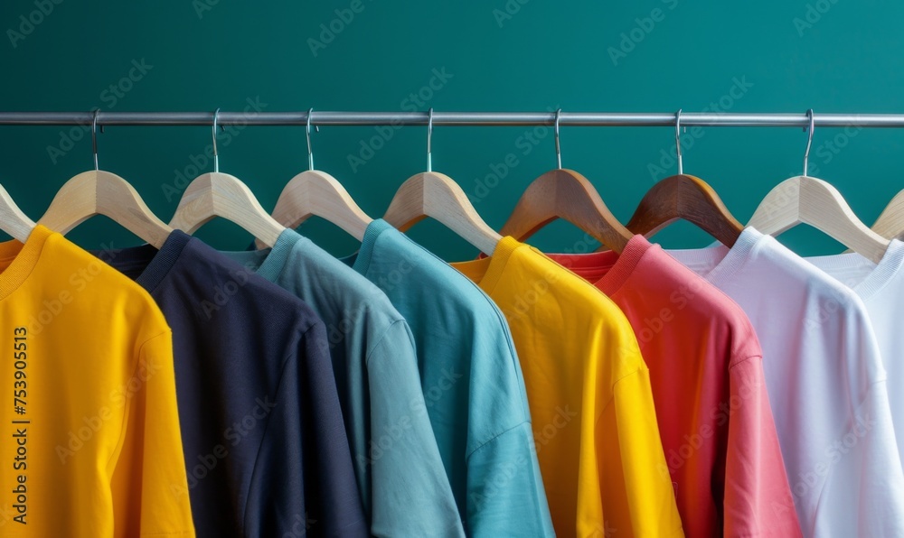 T-shirts in a variety of colors, arranged in a clean and orderly manner ...