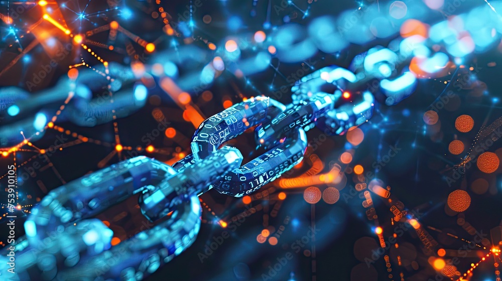 Banner Representation Of Blockchain Cryptography Technology With Validation Blocks For Securing