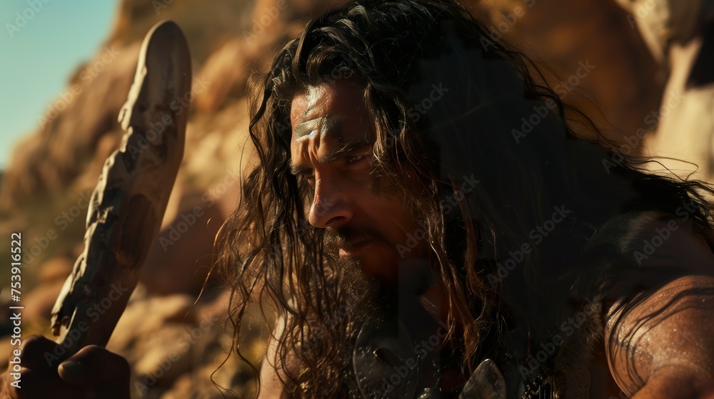 Representation of a portrait of Samson with long hair in an aura of ...