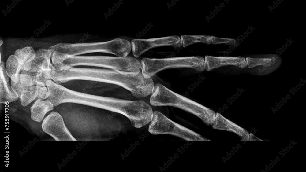 Animation loop of x ray human hand palm scan, timelapse of monochrome x ...