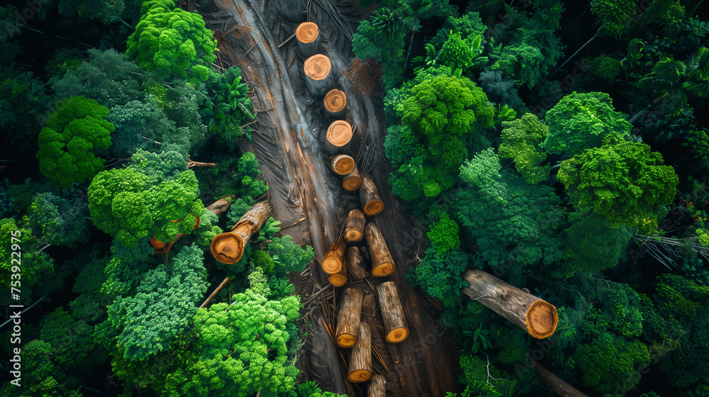 Aerial view of trees being cut down in a forest, deforestation and logging industry. Stock ...