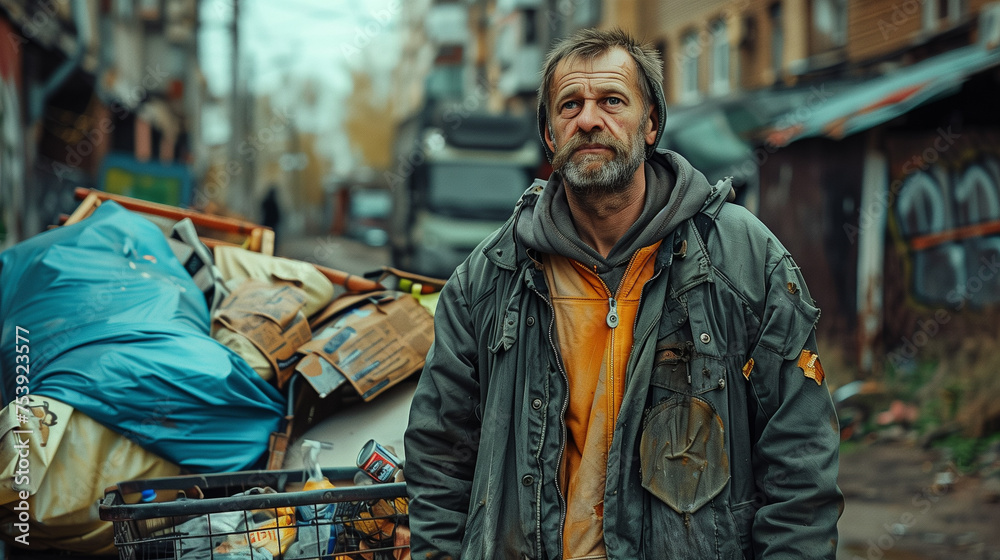 Homeless man outside in dirty clothes. Living on the streets with just ...