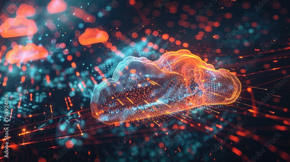 Image Of Cloud Computing And Digital Data Transfer With Computing Networked Across Cities ...