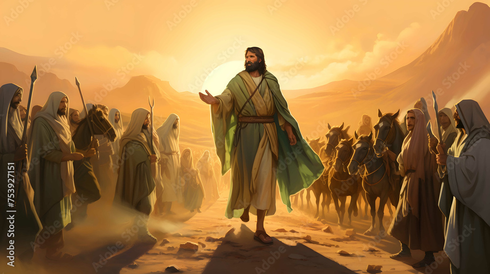 Moses leads the Jews through the desert, Moses led his people to the ...