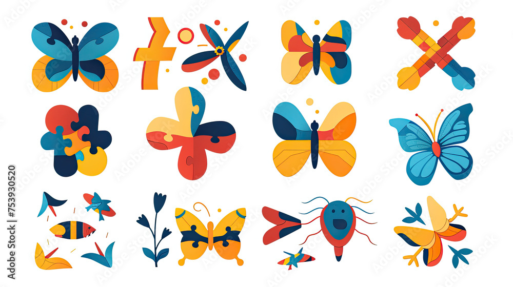 Autism Awareness Day, autism icon logos , different color icon set, 2 ...