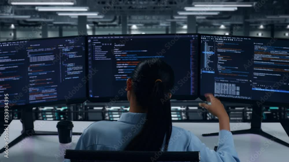 Vidéo Stock Back View Of Asian Woman Developer Having Headache While ...